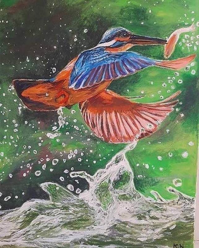 kareshma noursai bird catch a fish Painting