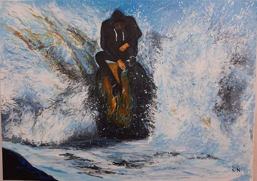 Shell in the sea surf. Painting by Kareshma Noursai